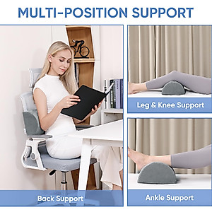 Forias Knee Pillow for Back Sleeping, Memory Foam Leg Pillow for Side Sleeping Bolster Pillow for Legs Elevation Half Moon Leg Elevation Pillow for Knee Lumbar Support, Ankle Rest and Foot Comfort