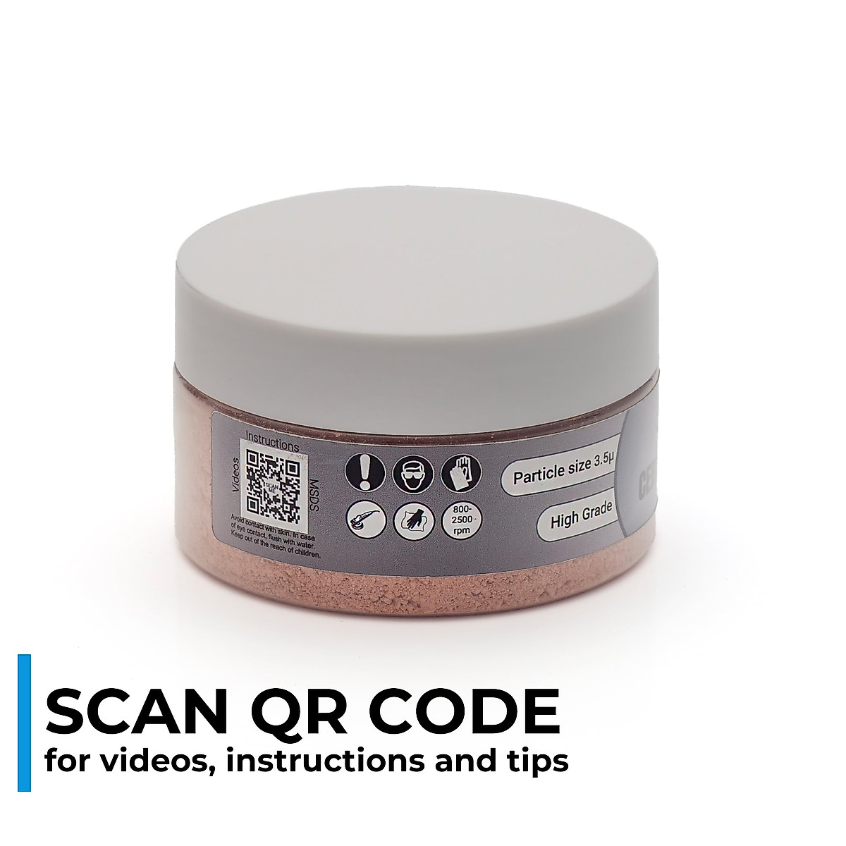 GLASS POLISH PRO 3.52oz (100g) Cerium Oxide, High-Grade Glass Polishing Powder, Enhanced Formula, TREO 85%, 3.5 Microns, Brown – GP90007