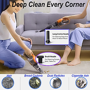 Vestynska Handheld Vacuum Cordless, 8Kpa Super Cyclonic Suction Car Vacuum, Small Cordless Rechargeable High Power, Run Up to 30mins, Fast Charge, 70W, for Home Sofa Pet Hair Car(Brown)