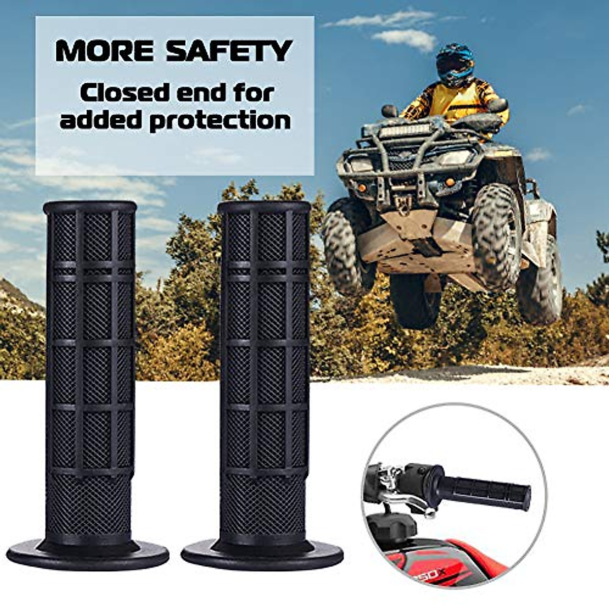 APPYU 78inch ATV Grips Universal Handlebar Grips Soft Rubber Motorcycle Grip for ATV Polaris Thumb Throttle Kid Youth 4 Wheeler Quad 400ex Klf110 Klt110 Klf220 Klt200 (Black)