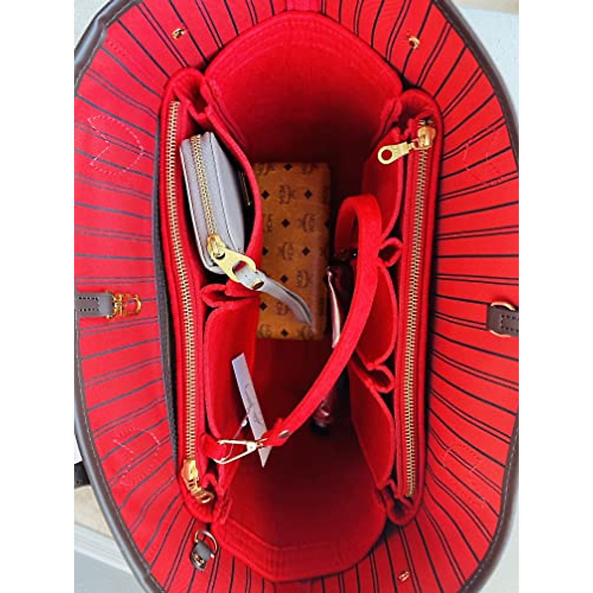 AlgorithmBags designed for LV Neverfull GM Purse Organizer Insert with Zippers Luxury Bag Shaper Liner (Cherry)
