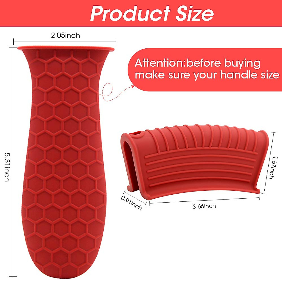 AHIW Silicone Hot Handle Holder Cover Set Assist Pan Handle Sleeve Pot Holders Cast Iron Skillets Handles Grip Covers Non-Slip Heat Resistant for Griddles Metal Frying Pans Aluminum Cookware (L, Red)