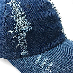 Kangqifen Unisex Ripped Distressed Denim Baseball Cap Trucker Hat Adjustable Navy Blue