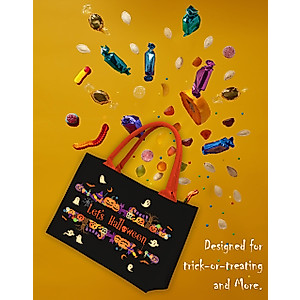 Let's Tote Halloween Canvas Candy Tote Bag With Handle, Ghosts Glow In The Dark, Great Pumpkin Halloween Party Gift. Reusable Bag for Trick or Treat, Candy Bucket. (Large)