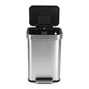 SIMPLI-MAGIC 50 Liter Soft-Close, Smudge Resistant Trash Can with Foot Pedal and Built in Filter-Stainless Steel, Sleek Finish, 50L/13.2 Gallon