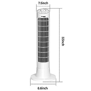 Bruce & Shark 32" White Tower Fan, Oscillating 120 °Tower Fan Quiet Tower Fan Air Supply Outdoor Sleeping Low Noise for Home Bedroom Office Room