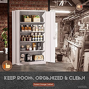 Greenvelly White Metal Storage Cabinet, 72" Locking Storage Cabinets with Doors and 4 Shelves, Tall Tool Storage Cabinet for Garage, Steel Lockable File Cabinet Metal Locker for Home Office, Classroom