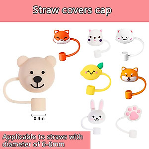 8 PCS Straw Cover,Reusable Drinking Straw Tip Cap,Silicone Straw Plugs Cute Straw Toppers for 6-8mm Straws Tips Bottle Accessories (Multi-shapes)