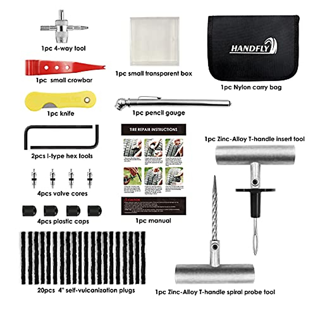 Tire Repair Kit, Tire Patch Kit with Plugs to Fix Punctures and Plug Flats for Car, Motorcycle, Truck, Tractor, Trailer, RV, ATV, ARB, SUV (39pcs)