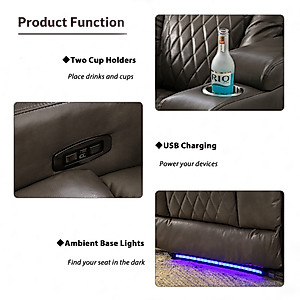 UFINEGO Power Recliner Chair with USB Port and Cup Holders, Home Theater Seating Reclining Chair Electric Recliners with Swivel Tray Table & Hidden Arm Storage for Living Room Bedroom, Grey