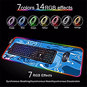 Mouse Pad Blue Water Ripple RGB Large Mouse Pad Gamer Computer LED Backlit Keyboard Gaming Accessories Desks 24 inch x12 inch