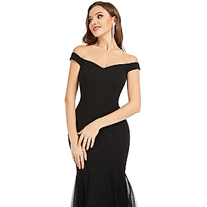Ever-Pretty Women's Elegant Mermaid Sweetheart Strapless Bodycon Tulle Fishtail Formal Gown Black US4