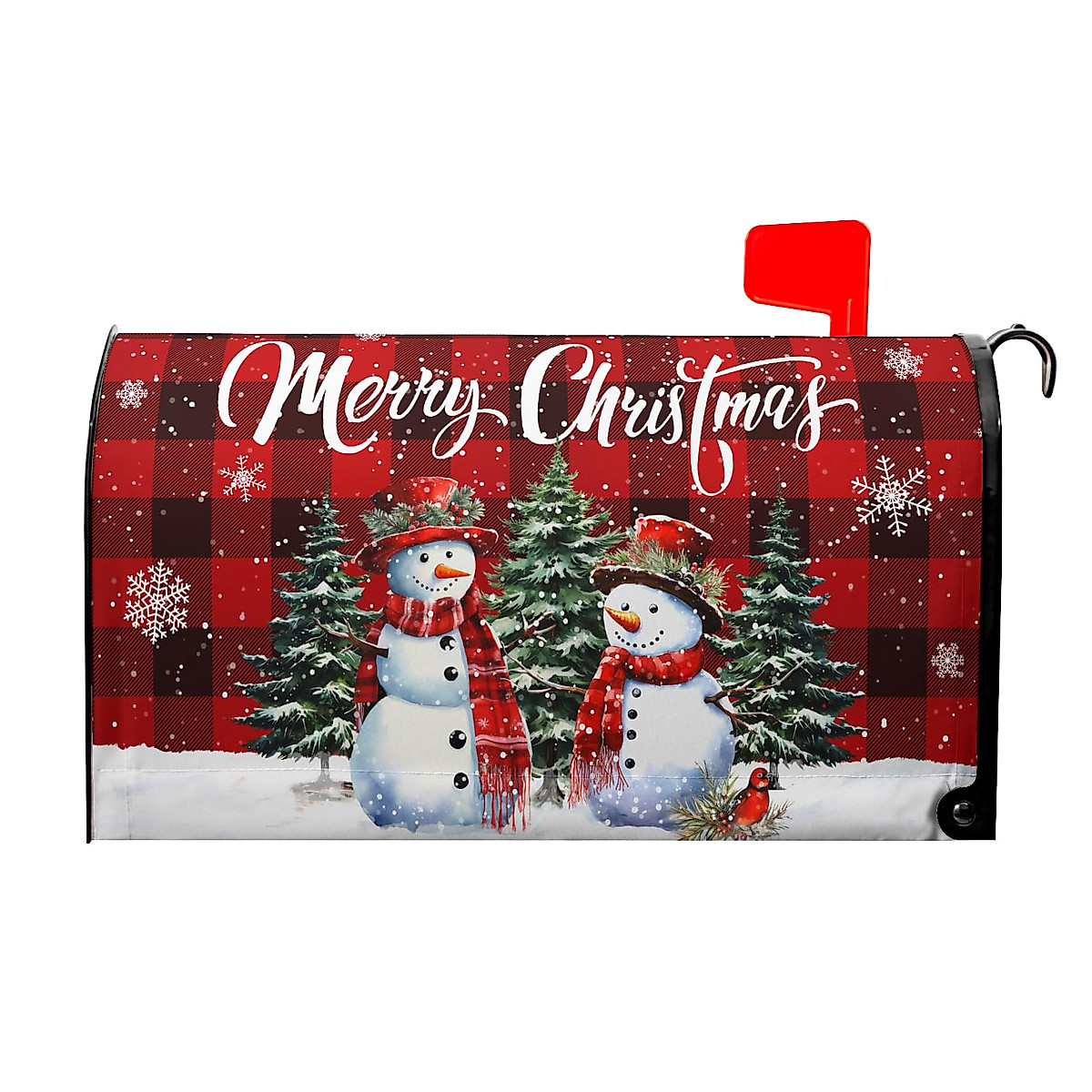 Merry Christmas Mailbox Covers Magnetic Winter Xmas Red Buffalo Plaid Snowman Mailbox Cover Standard Size 18 X 21 Holiday Mailbox Wrap Post Letter Box Cover Decorative for Home Outdoor Garden