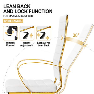 LUXMOD Ergonomic Office Chair, High Back Executive Chair in White Vegan Leather with Gold Accents, Adjustable Desk Chair with Back Support for Home Office(White)