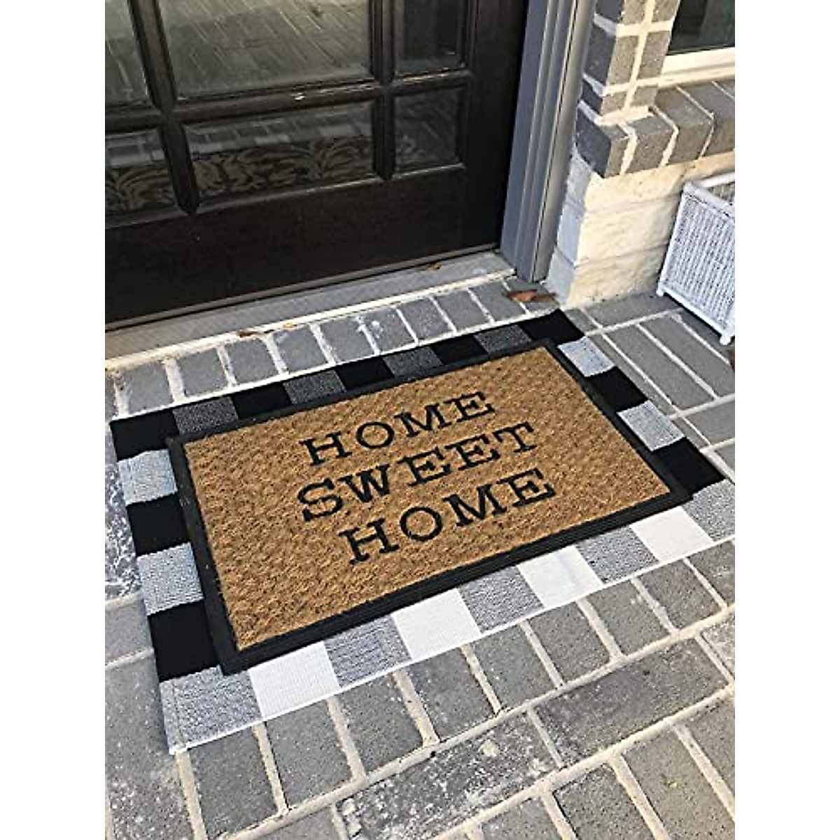 Buffalo Plaid Rug 24 x 36 Inch for Layered Hello Door Mats Washable Black and White Checked Indoor or Outdoor Rugs Carpet for Front Door Entryway