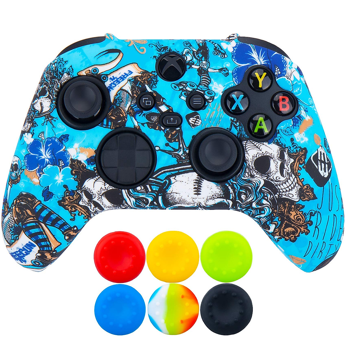 9CDeer 1 Piece of Silicone Transfer Print Protective Thick Cover Skin + 6 Thumb Grips for Xbox Series X/S Controller Sorceress