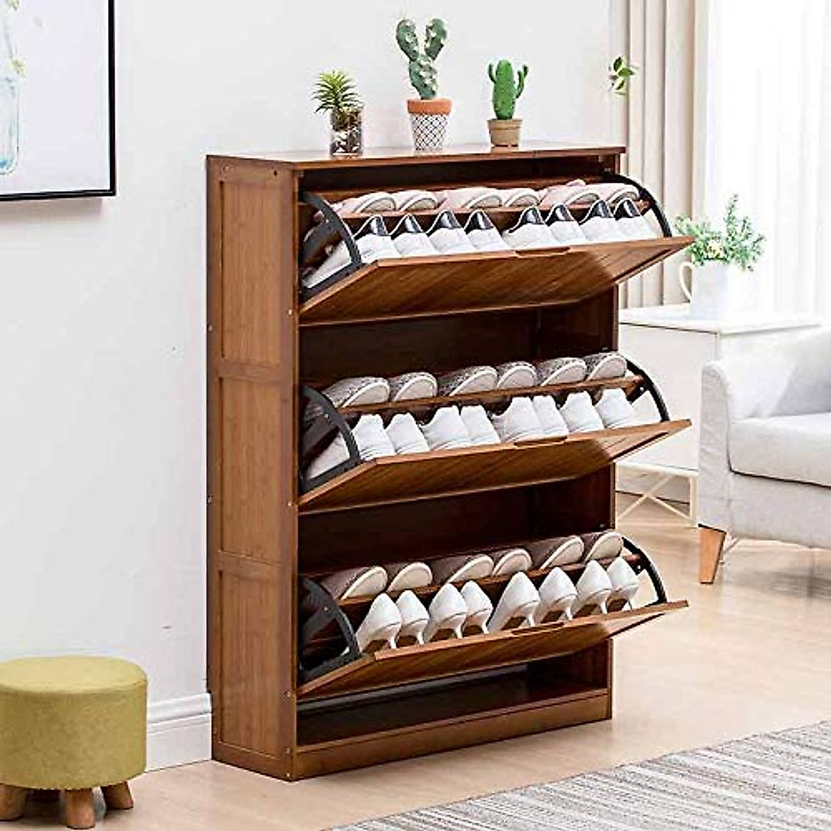 N/A Flip Bucket Shoe Simple Home Space Multi-Layer Door Dustproof Porch Solid Wood Shoe Rack (Size : 60cm Length)