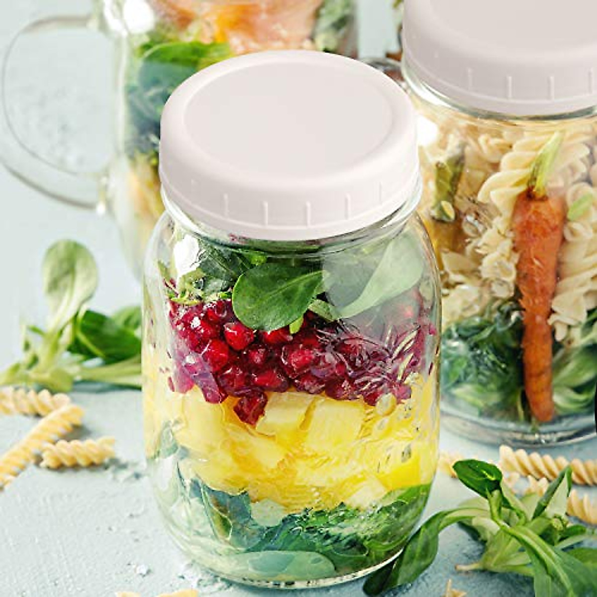 AOZITA 10 Pack REGULAR Mouth Mason Jar Lids for Ball, Kerr and More - White Plastic Storage Caps for Mason/Canning Jars - Leak-Proof