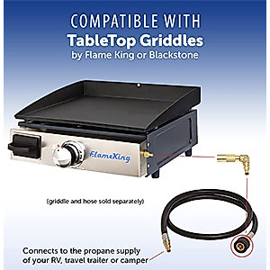 Flame King FK-GRD-ELB-QC Propane RV Quick Connect Elbow Adapter for 17" or 22" Blackstone Griddle, Brass