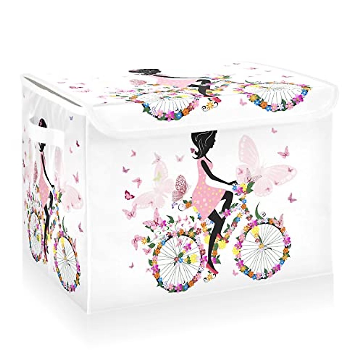 CaTaKu Romantic Butterflies Storage Bins with Lids and Handles, Fabric Large Storage Container Cube Basket with Lid Decorative Storage Boxes for Organizing Clothes