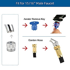 Hibbent Faucet to Garden Hose Adapter Kit, Sink Brass Garden Hose Attachment with Washer & Aerator Key, Multi-Thread Garden Hose Adapter for Male to Male and Female to Male, Chrome