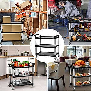Utility Carts with Brake Wheel, Heavy Duty 360lbs Capacity Rolling Service Cart, 3-Tier Restaurant Food Cart with Hammer for Office, Warehouse, Garage