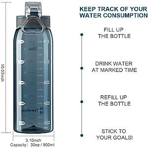 Teentumn Time Marker Water Bottle Gym, 30oz Large Durable Transparent Bottle for Workout Sport Travel Water Tracker Blue (Pack of 1)
