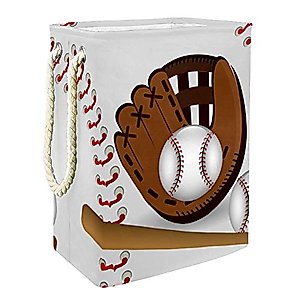 MAPOLO Laundry Basket Baseball and Gloves Foldable Laundry Hamper with Handles Detachable Brackets Well-Holding Waterproof for Clothes Toys Organizati