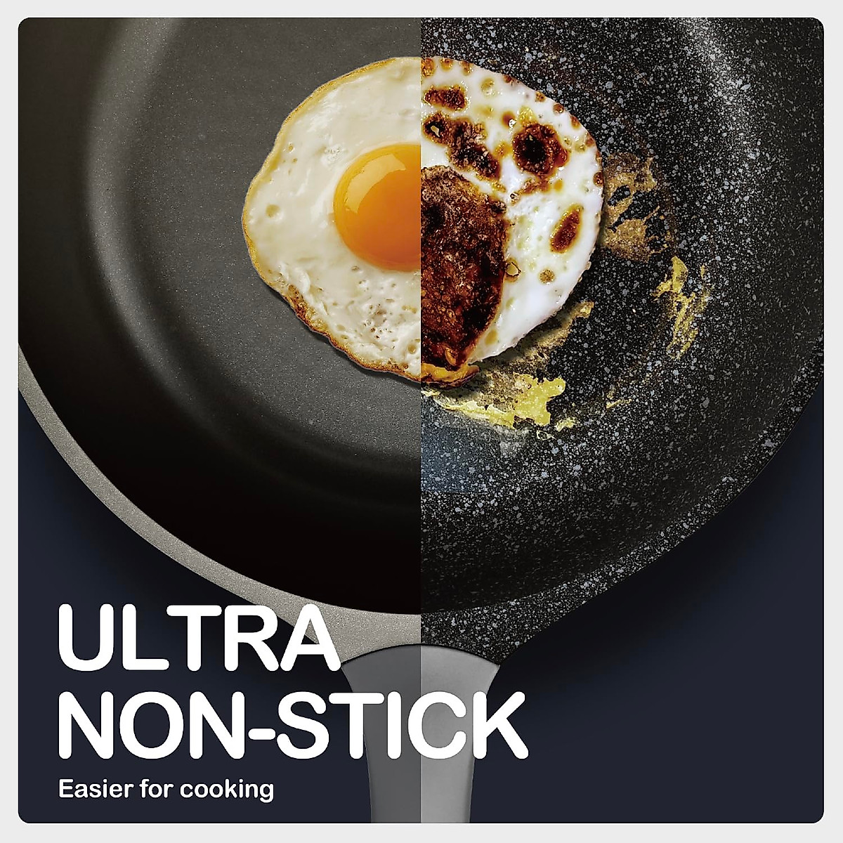 LIGTSPCE Always Nonstick Multipurpose Saute pan,All-in-One Pan,Large Skillet with Strainer,Deep Frying Pan with Lid(11-inch), PFOA Free non stick chef’s pan,Dishwasher and Oven Safe (Slate)