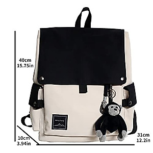 KOWVOWZ Casual Backpacks Campus High School Students Boys and Girls Student Bags Flip Simple Student Bags Japanese Harajuku Backpacks (white)