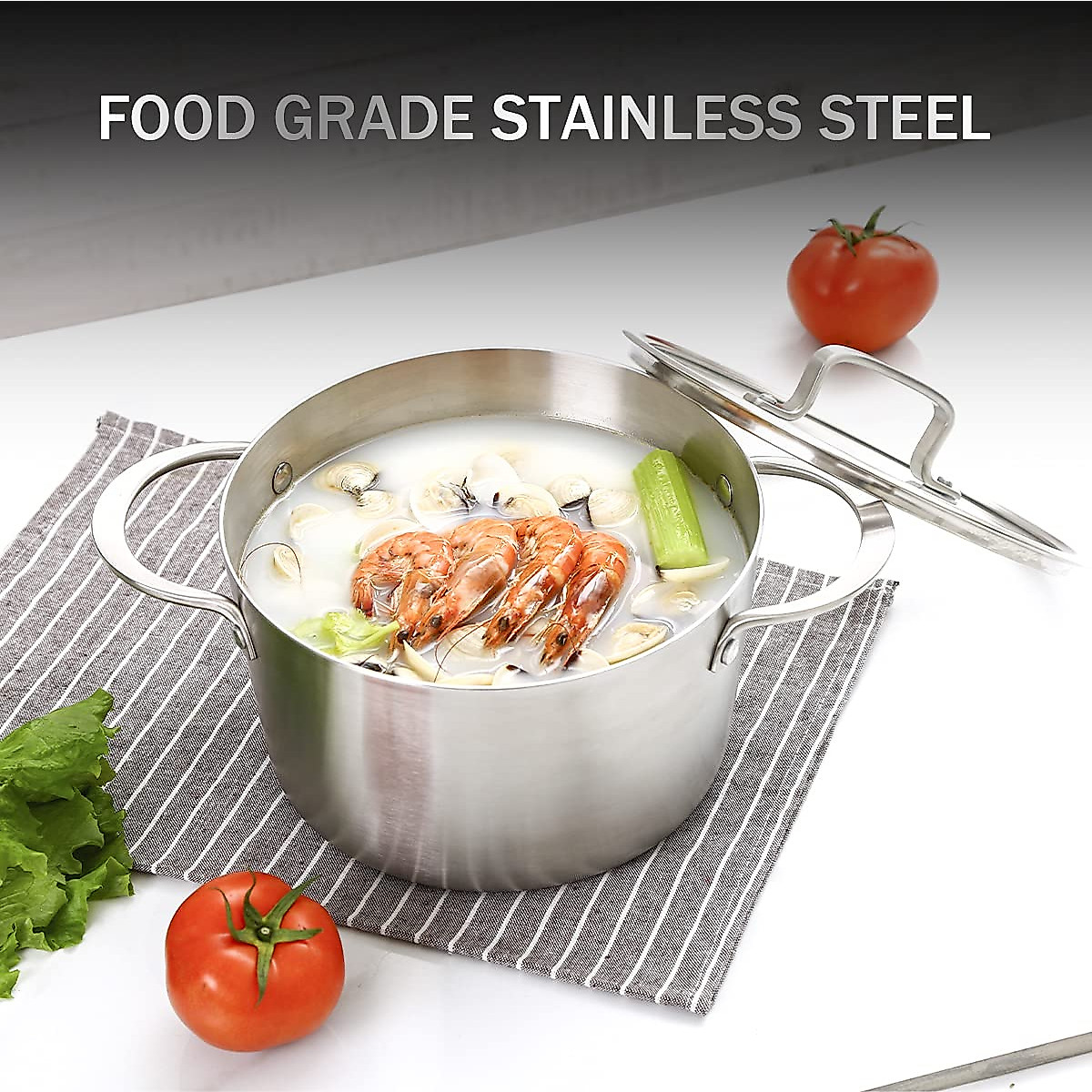 Stainless Steel Induction Pot with Glass Lid 3Qt, 7.9 Inch, Compatible with All Heat Sources, Oven Resistant, Dishwasher Safe, Stockpot Stew Cooking Pot