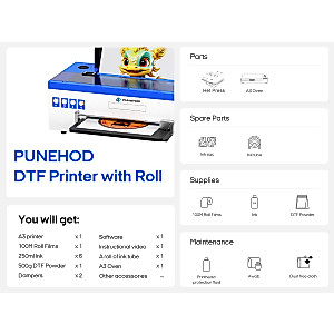 PUNEHOD L1800 DTF Transfer Printer with Roll Feeder,Direct to Film Print-preheating A3 DTF Printer for Dark and Light Clothing VS DTG Printer (A3 DTF Printer +Oven)