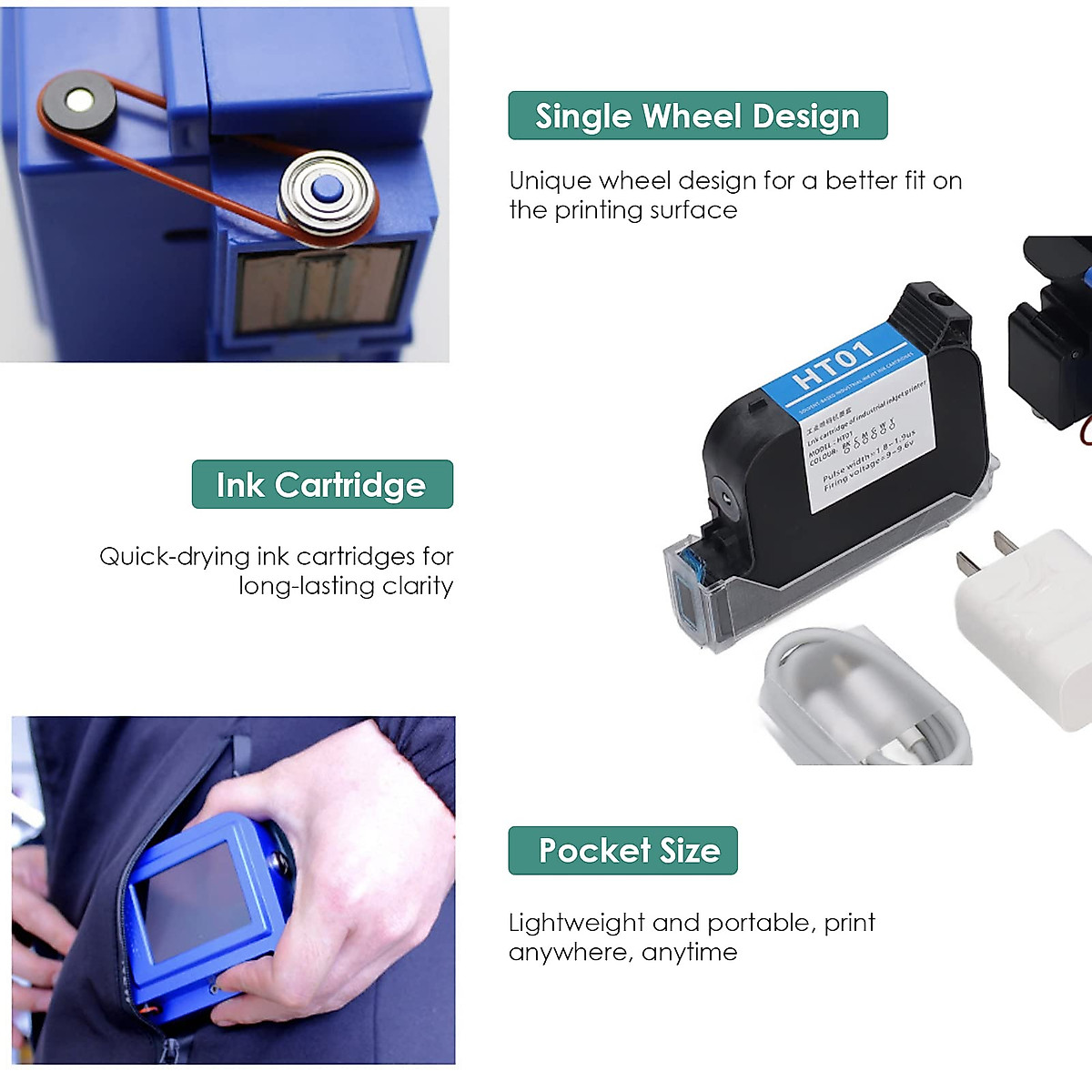 Acogedor Handheld Printer, Handheld Mobile Inkjet Printer with LED Touch Screen, Portable Printer Inkject Coding Machine for Barcode, Label, Date, Text