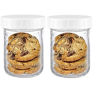 Wide Mouth Mason Jars 16 oz - (2 Pack) - Ball Wide Mouth 16-Ounces Pint Mason Jars with White M.E.M Food Storage Plastic Lids, Caps Fit Ball and Kerr Wide Mouth - For Storage, Freezing, Leak Proof,