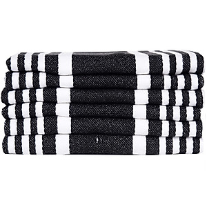 Urban Villa Kitchen Towels 100% Cotton Pack of 6, Highly Absorbent Quick Drying Super Soft Premium Dish Towels for Kitchen with Hanging Loop Hand & Tea Towels - 20x30 Inch, (Black & White, Striped)
