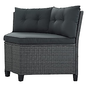 DHPM 6 Pieces Patio PE Wicker Furniture Set Outdoor Brown Rattan Sectional Conversation Sofa Chair with Storage Table and Beige Cushions, for Garden, Yard, Deck, Black