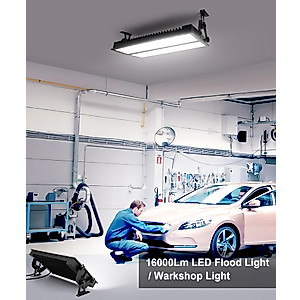 2 Pack 120W LED Shop Lights, 1000W Equiv 16000lm Super Bright LED Garage Light, IP66 Waterproof Outdoor Flood Light with Plug, 5000K Daylight White LED High Bay Light for Workshop Yard Garage Factory