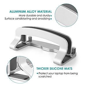 LOTEYIKE Aluminum Vertical Laptop Stand, MacBook Pro Laptop Vertical Stand Dock Holder with Adjustable Slot Fits All Laptops Notebook Tablets MacBook Air- Save Space & Improve Airflow, Silver