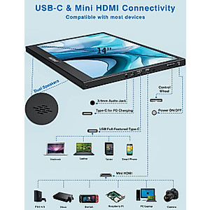 Haiway Portable Monitor, Laptop Monitor 14 inch 1366x768 RES, Ultra Slim Second External Monitor USB C HDMI Gaming Travel Monitor for Laptop Desktop Mac Phone PS4 Xbox Switch with Protective Cover