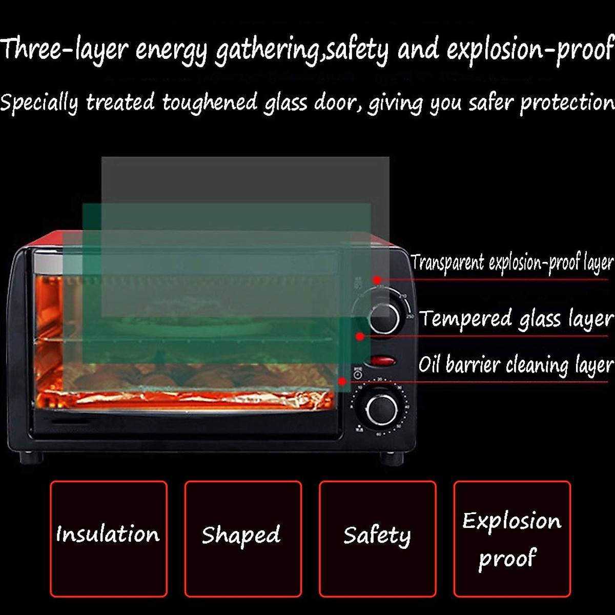 Multi-Function Electric Oven,Household 12L Air Fryer Mini Chicken Oven, High Temperature Baking Mini Cake Oven with Bakeware And Rack Red Happy Life