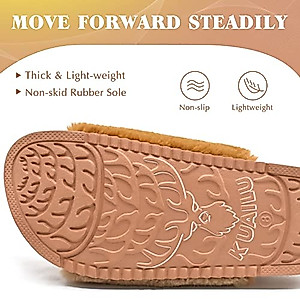 KuaiLu Womens Slides Soft Cushion Faux Fur Sandals for Women Open Toe House Slipper with Arch Support Ladies Slip On Fuzzy Platform Slipper Indoor Outdoor,Khaki Size 10