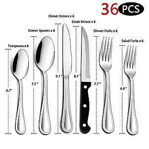 Homikit 36-Piece Silverware Set with Steak Knives and Utensil Tray Organizer, Stainless Steel Flatware Cutlery Eating Utensils for 6, Modern Tableware Sets with Pearled Edges, Dishwasher Safe