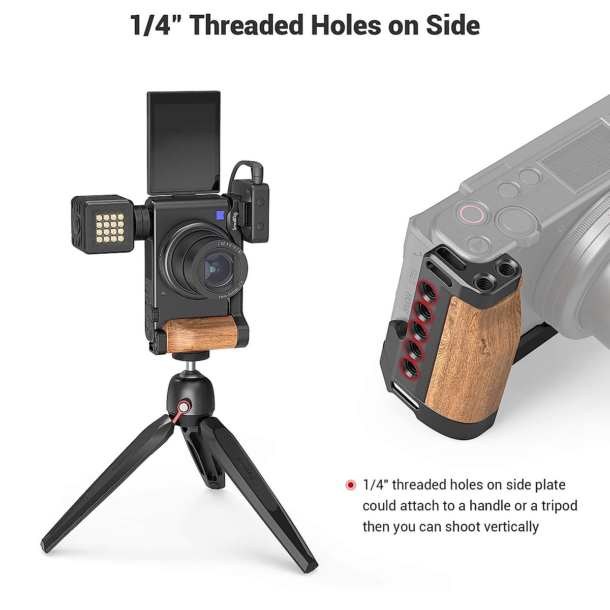 SMALLRIG L-Shape Bracket Wooden Grip with Cold Shoe for Sony ZV1 Digital Camera - 2936