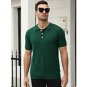 Syktkmx Mens Golf Polo Shirts Short Sleeve Casual Banded Bottom Stretch Classic Fit Solid Knit T-Shirts Olive Green