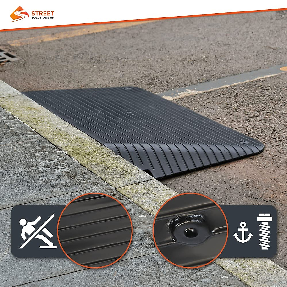 4” Wheelchair Curb Ramp, Single Wheelchair Curb Ramp for Accessibility & Ease, Suitable as a Motorcycle Ramp, Wheelchair Ramp or Threshold Ramp, Driveway Curb Ramps, Disability Assistance Rubber Ramp