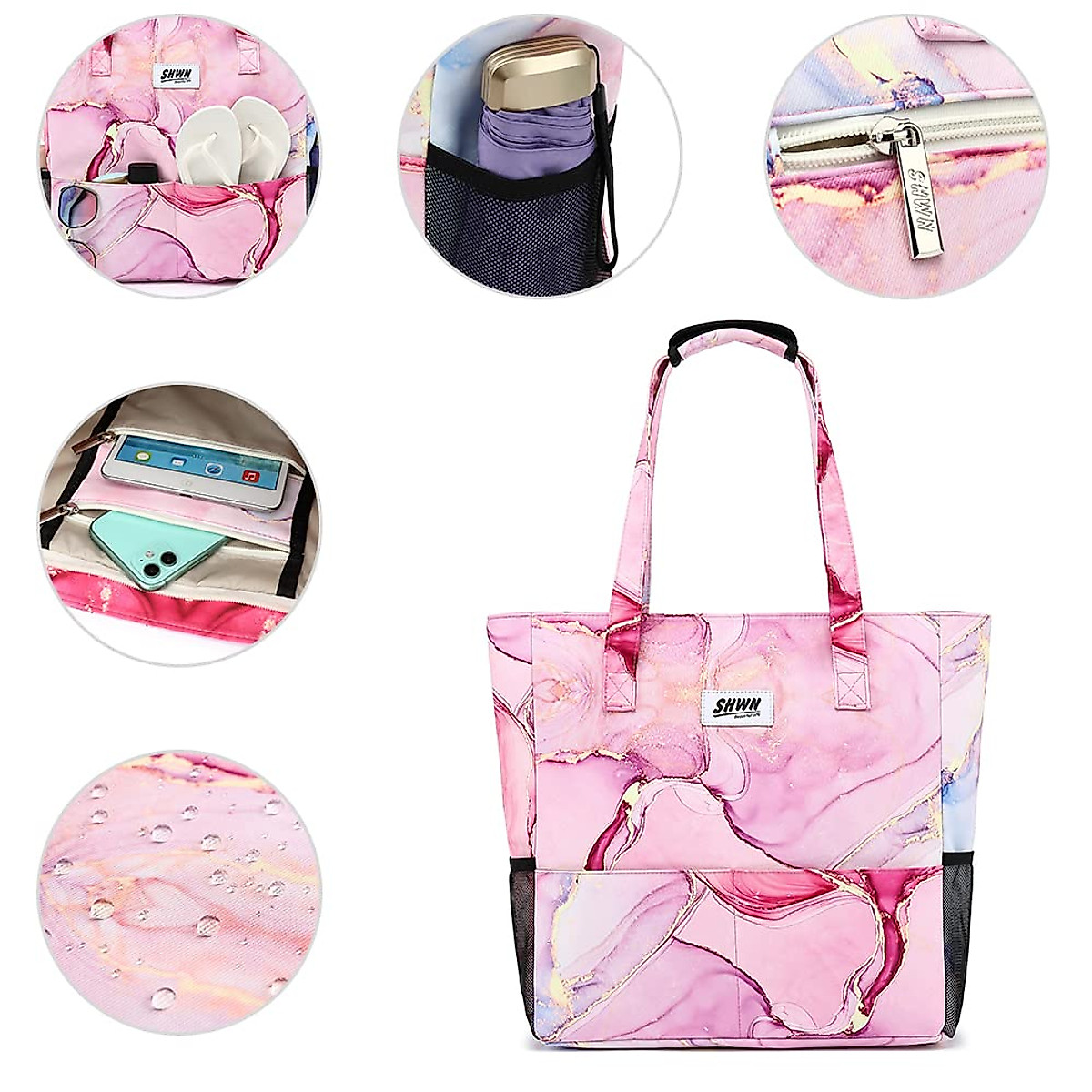 SHWN original pink marble waterproof shoulder bag, suitable for gym beach travel daily bag upgrade version