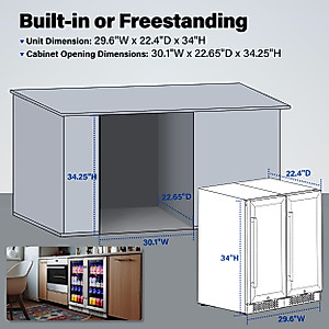 Yeego 30 inch Beverage Refrigerator, Two 15" Dual Zone Beverage Coolers Bundle Hold 160 Cans Beverage Fridge under Counter Beer Fridge for Drink Soda Wine Built-In or Freestanding