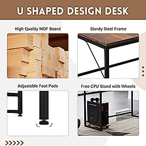 Merax U-Shaped Computer, Industrial Corner Writing CPU Stand, Gaming Table Workstation Home Office Desk, 78.7" L x 47" W x 30.1" H, Tiger