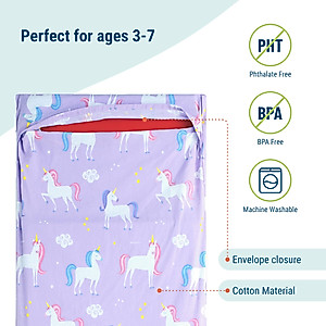 Wildkin Kids Nap Mat Cover – Soft, Sewn-in Flap, Durable & Fits 1.5"" Vinyl Sleep Mats - Unicorn