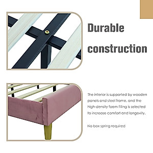 AGARTT Upholstered Platform Bed Frame Twin Size with Headboard and Footboard/Wooden Slats Support/No Box Spring Needed/Easy Assembly,Pink Velvet
